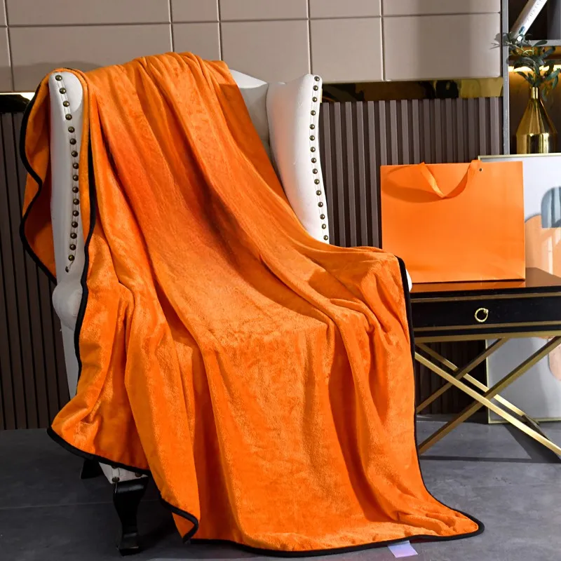 Luxury Designer Orange Velvet Throw Blanket Anti Pilling, Wearable Bed ...