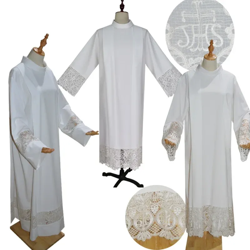 Clergy Robes White Linen Catholic Priest Surplice Alb Cassock With Lace Liturgical Choir ...