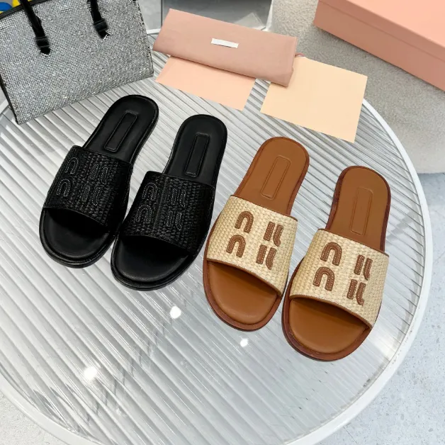 Designer Sliders Women Flat Leather Non Slip Sandals Summer Triangle ...