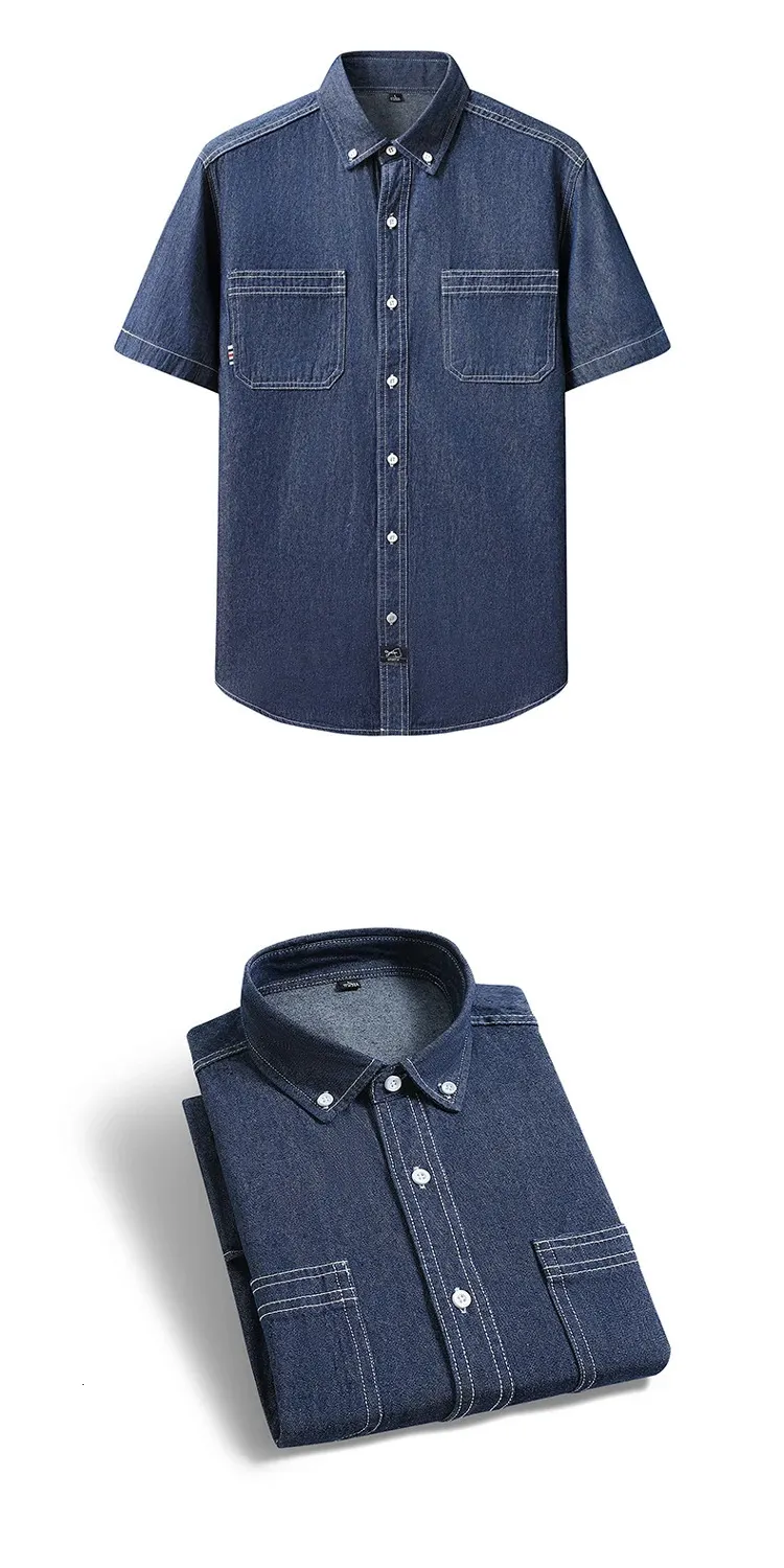 Men's Denim Shirt Thin Summer Half Sleeve Casual Top Loose Trendy ...