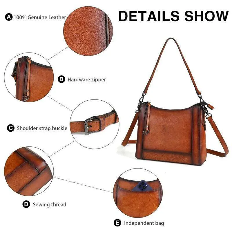 Designer Genuine Leather Crossbody Bag for Women Vintage Satchel Purse ...