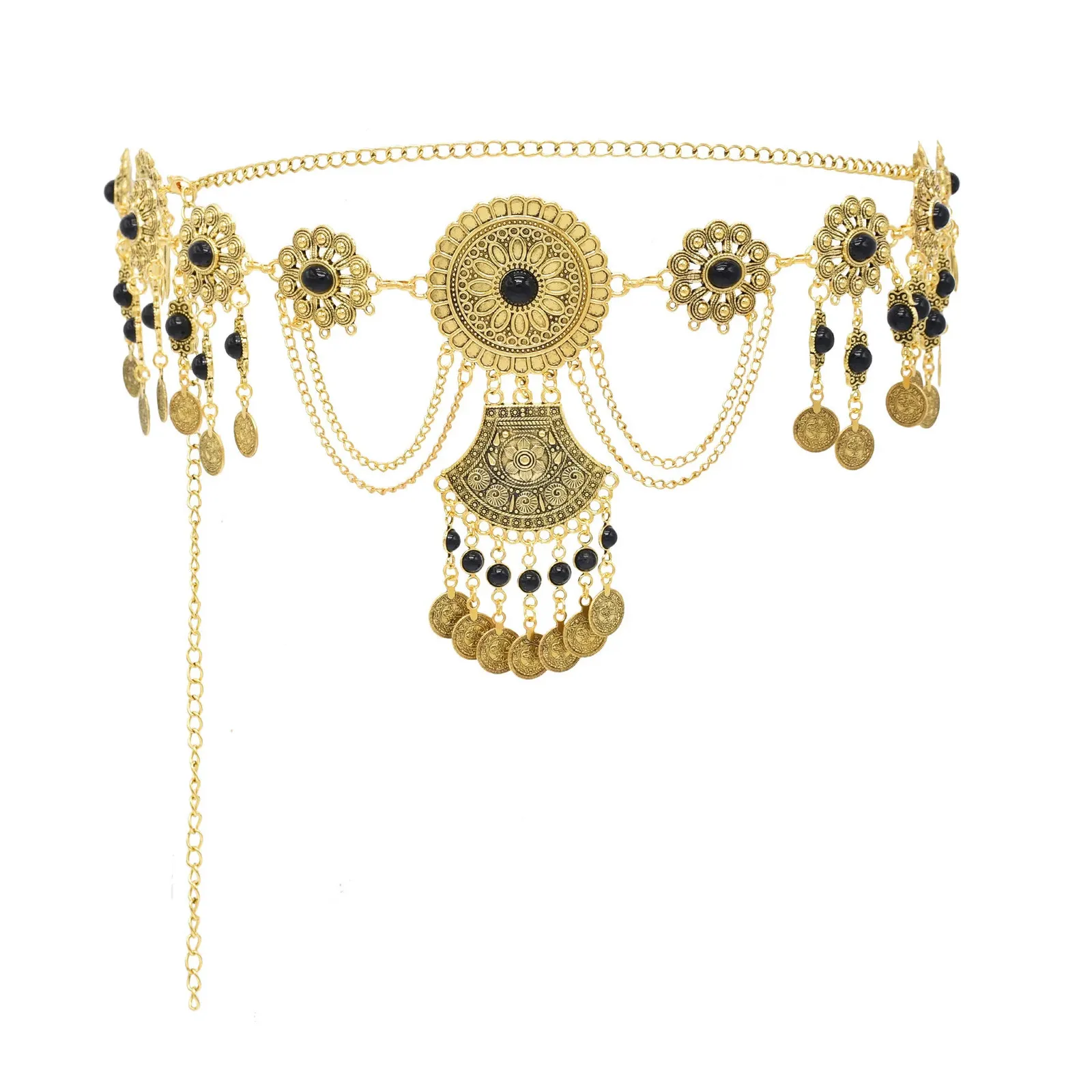 Vintage Golden and Silvery Coins Tassel Pendant Waist Belly Chains for ...