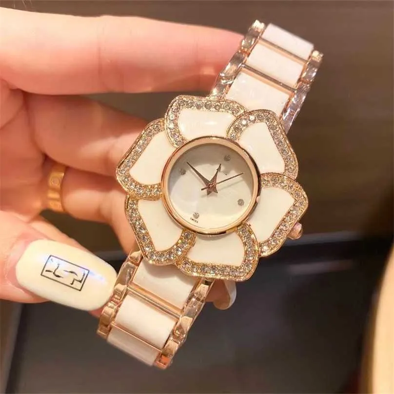 Elegant Floral Ceramic Women's Quartz Watch With Diamond Accents ...