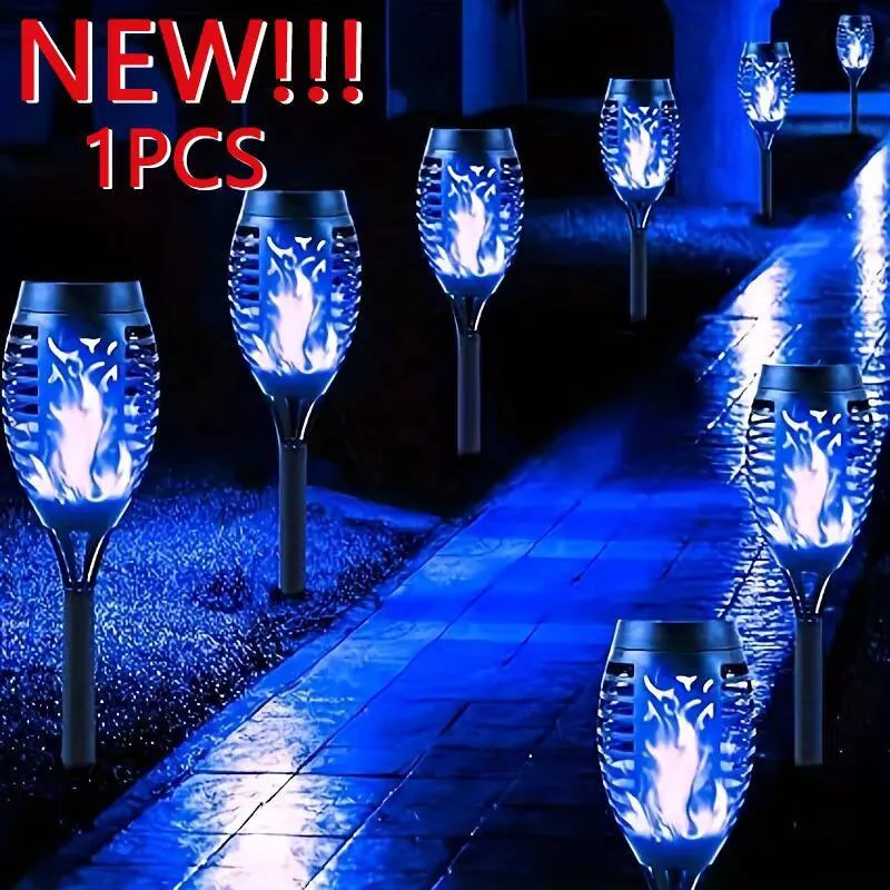 Tues 12LED Solar Flame Torch Lights Waterproof Flickering Garden Path ...