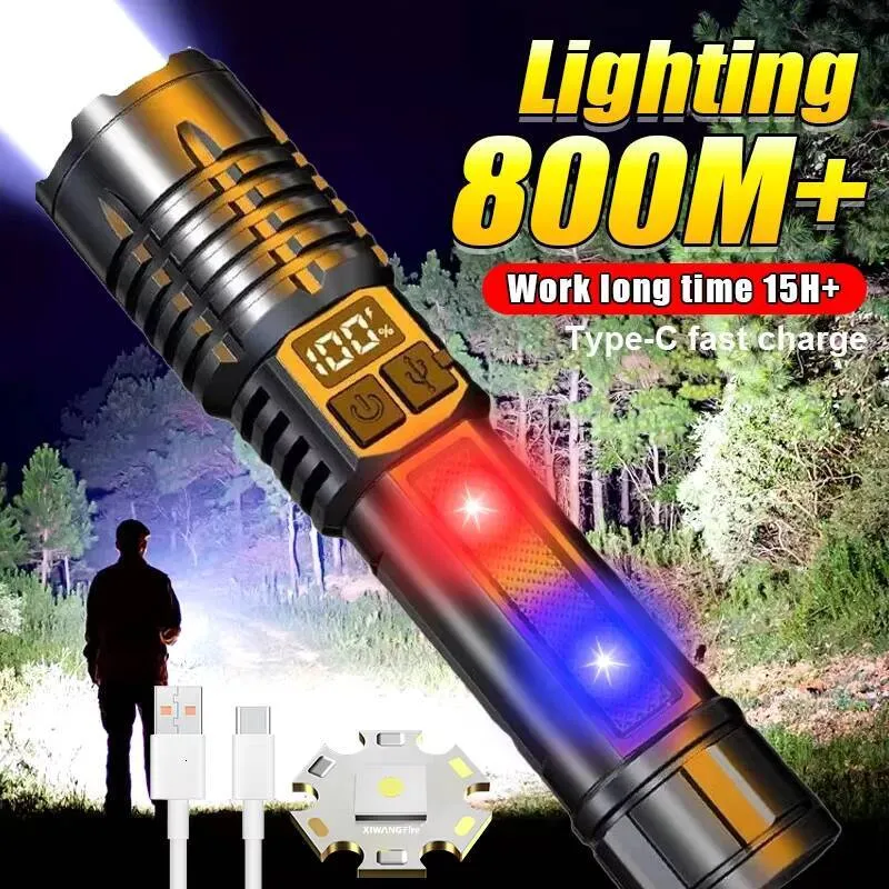 Portable LED Flashlight With Display Screen, Zoomable Tactical Torch ...