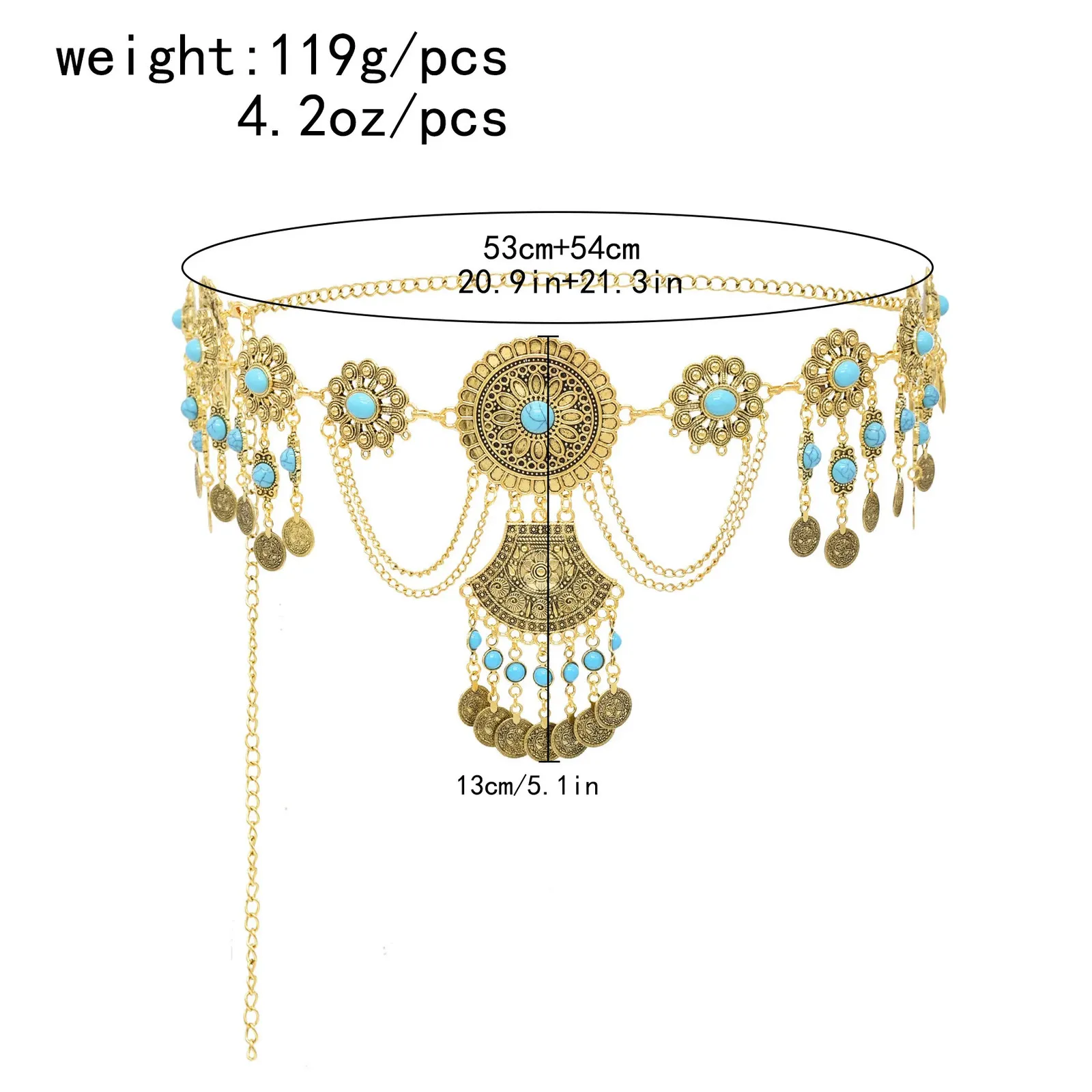 Vintage Golden and Silvery Coins Tassel Pendant Waist Belly Chains for ...