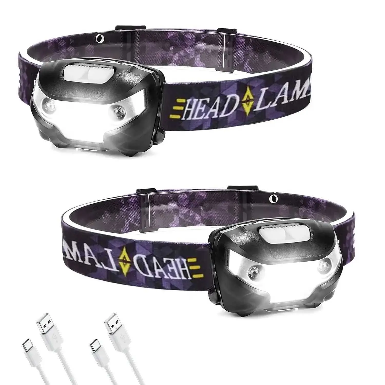 Z250613 2 Pack Rechargeable LED Headlamps Waterproof Motion Sensor ...