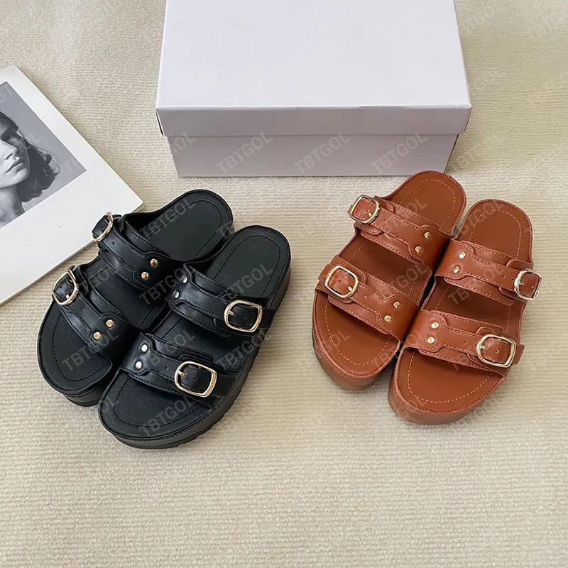 Designer Slides Platform Wedge Mule Sandals with Adjustable Buckled ...