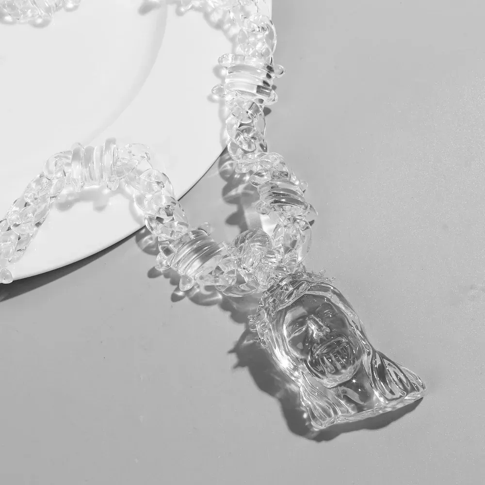 Hiphop Big Clear Acrylic Jesus Piece Pendant Necklace for Women Men ...