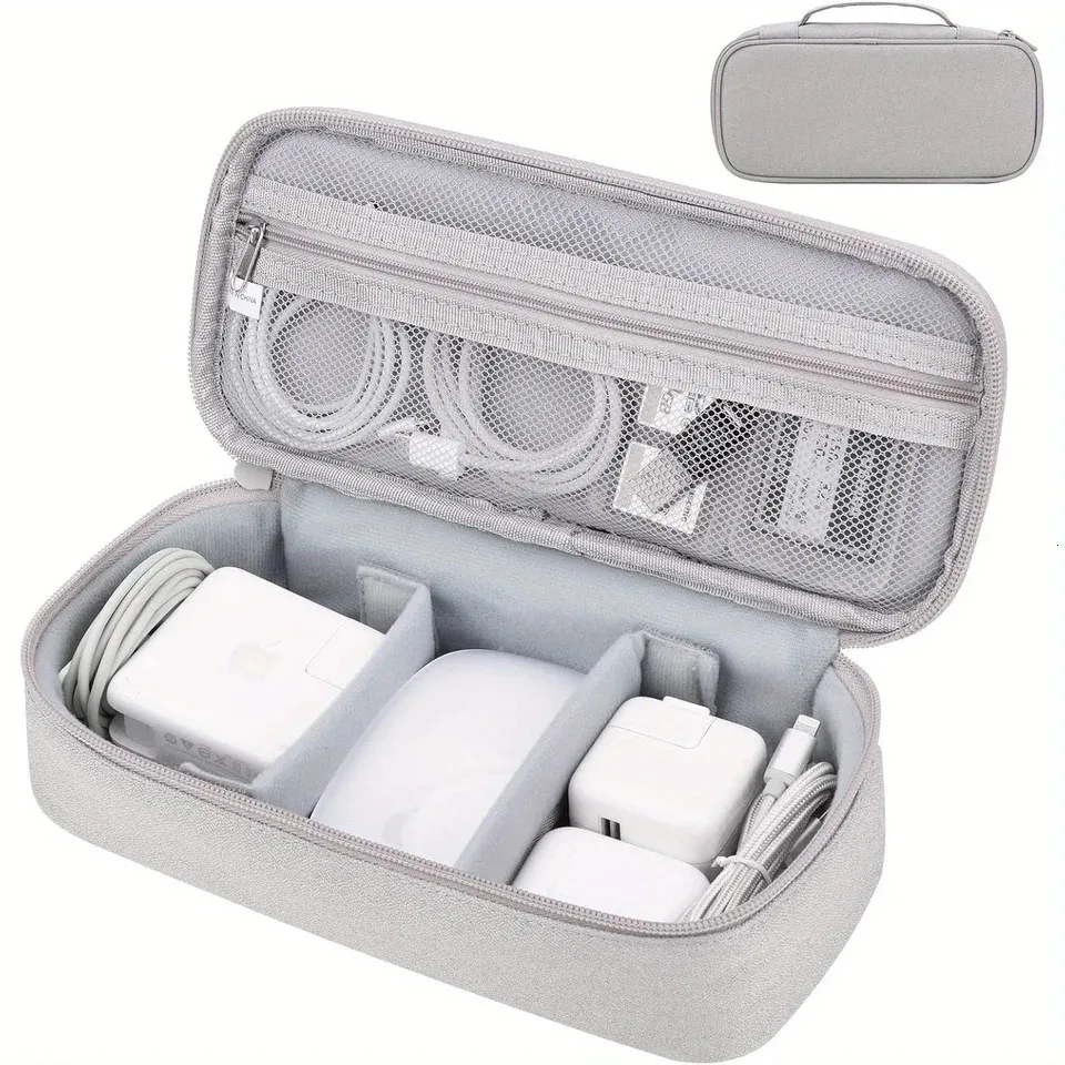 Light Grey Electronics Organizer Bag Double Layer Portable Travel ...