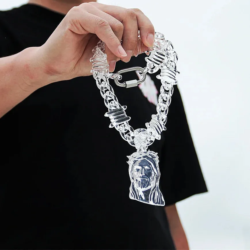 Hiphop Big Clear Acrylic Jesus Piece Pendant Necklace for Women Men ...