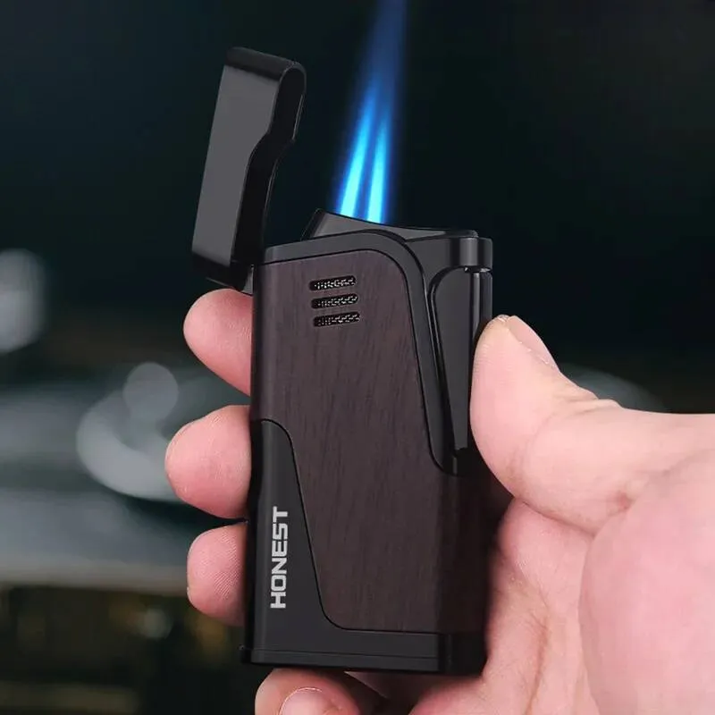 Portable Double Jet Flame Cigar Lighter, Metal Windproof Butane Torch ...