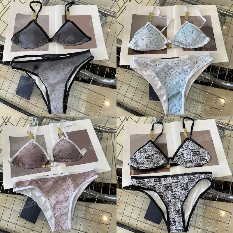 Luxury Gradient Swimsuits Printed Bikini Set Padded Halter Beach Bra ...