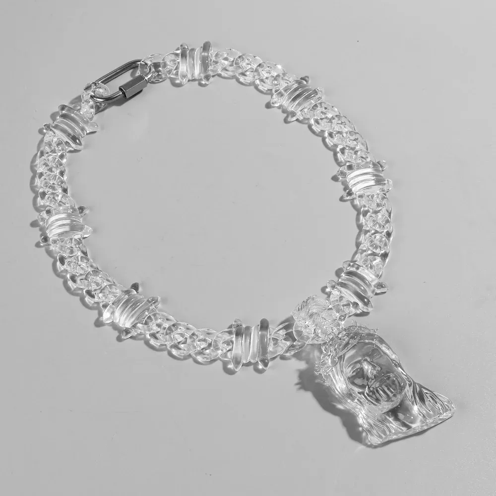 Hiphop Big Clear Acrylic Jesus Piece Pendant Necklace for Women Men ...