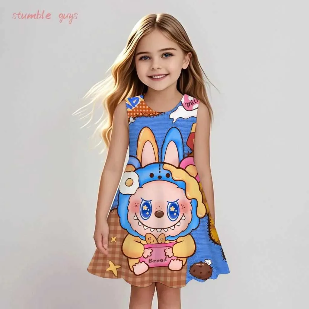 LABUBU Girls Cartoon Princess Baby Blue Dress Short Sleeve, 3D Clothing ...