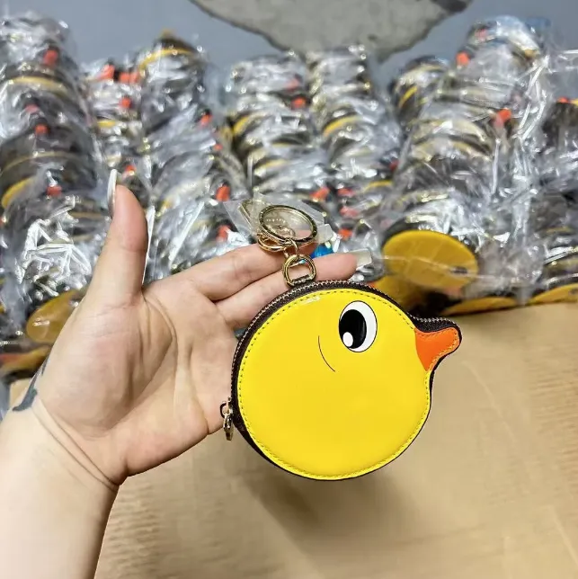 Trendy French Style Keychains Pouch Cute Little Yellow Duck Coin Purse ...