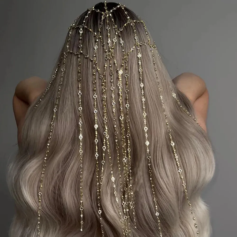 Indian Bridal Mesh Tassel Headpiece Rhinestone Hair Chain Headband ...