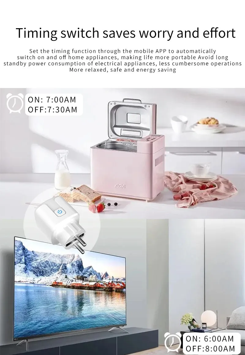 Tuya Smart Plug WiFi Bluetooth FR Socket 16A with Power Monitor, Voice ...