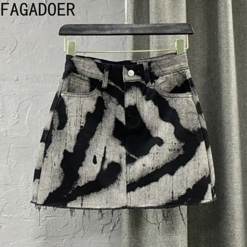 Fagadoer Gray Tie-Dye Print Fashion Denim Mini Skirt: Women's High ...