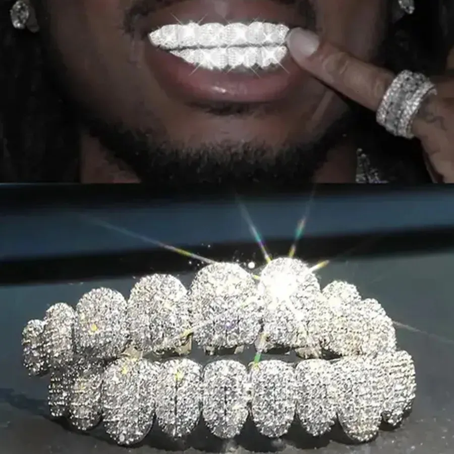 Iced Out Grillz Set Hip Hop Style Top And Bottom Teeth Grillz For ...
