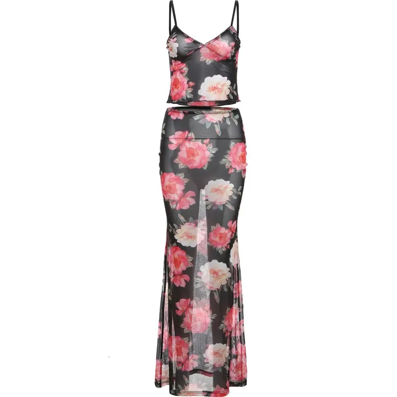 Weird Puss Summer Sheer 2-Piece Women's Set: Side Split Slim Long Skirt ...