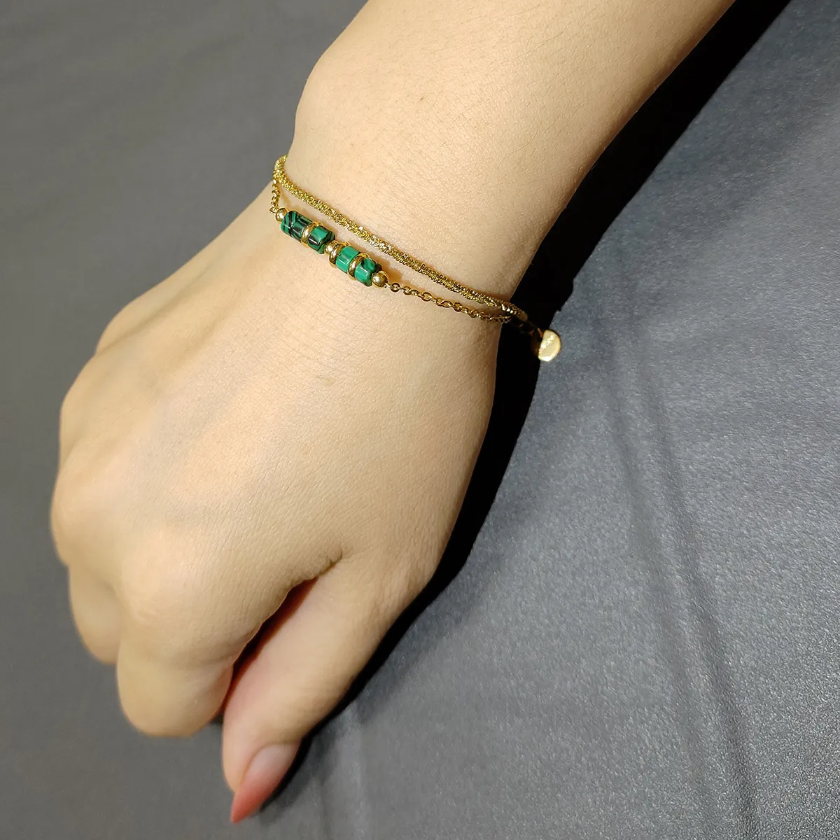 Natural Stone Beaded Strand Multilayer Stacking Bracelet, 18k Gold ...