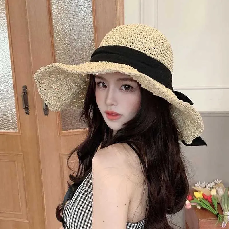 Wide Brim Straw Hat For Women, Foldable Summer Beach Hat With Sun ...