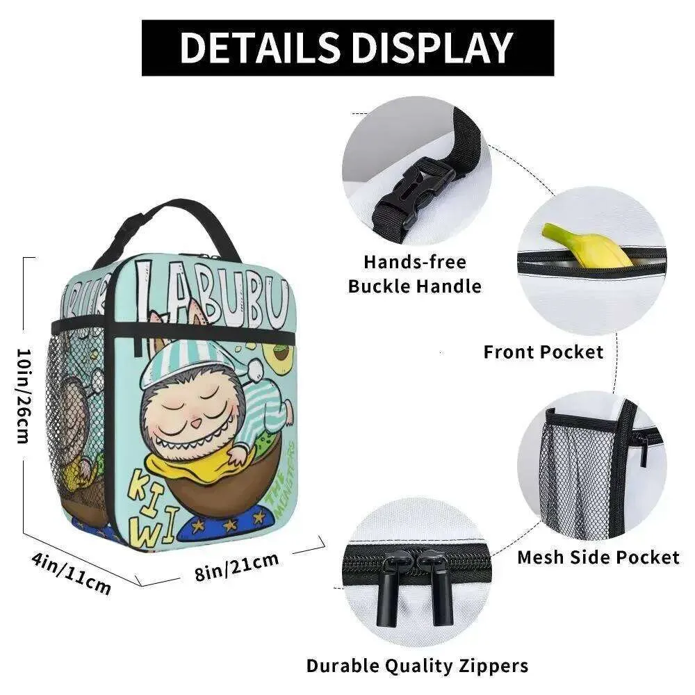 Labubu Sleep Cute Insulated Lunch Bag Soft Polyester Thermal Bento Box ...