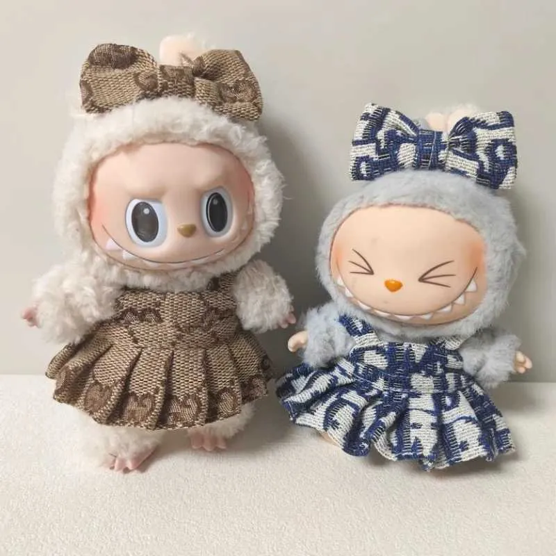 17cm Labubus Mini Doll Luxury Clothing Set Bow Band Dress Outfit Labubu ...