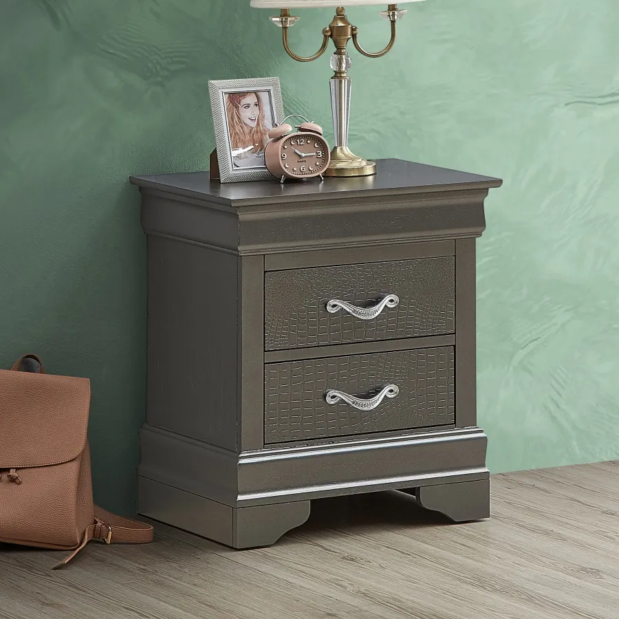 Modern Metallic Black Nightstand With Drawers 24 Inch Bedside Table For ...