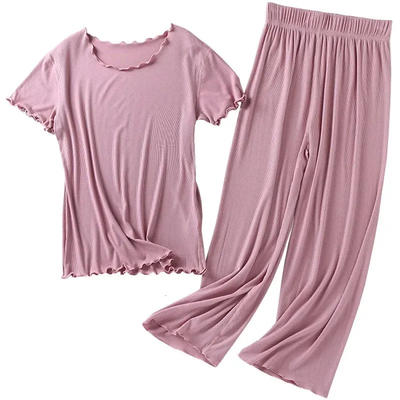 Women's Cotton Modal Pajama Set: Short Sleeve Top &... From Xingyan01 ...