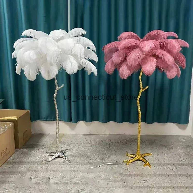 Modern Nordic Style Floor Lamp With Ostrich Feather Shade, Resin Base ...