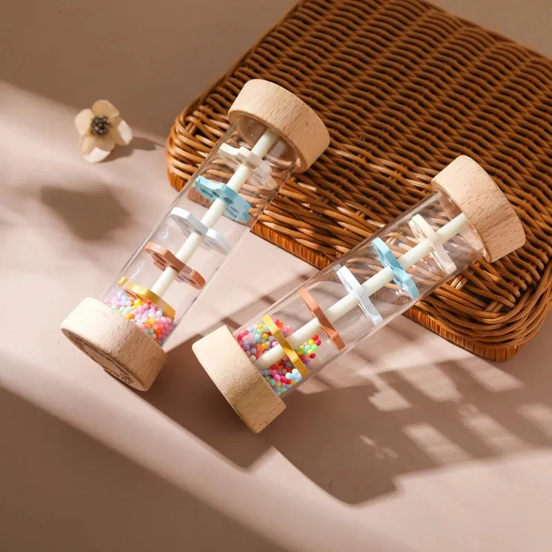 Montessori Baby Rain Stick Rainbow Hourglass Rain Music Rattle ...