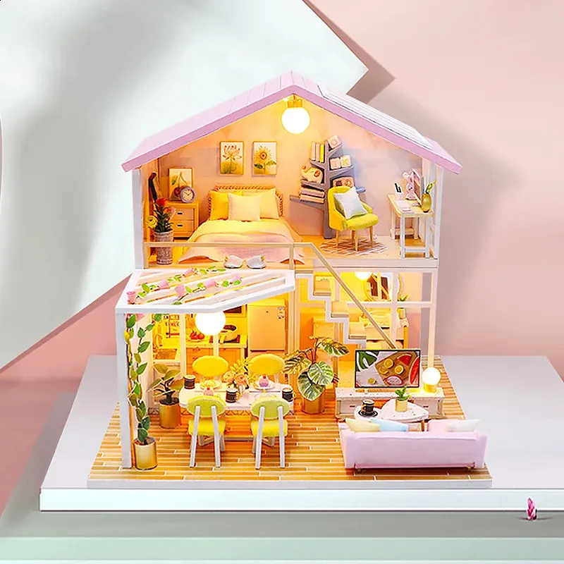 Miniature Wooden Dollhouse Kit 3D Puzzle Assembly Model Building Toy ...