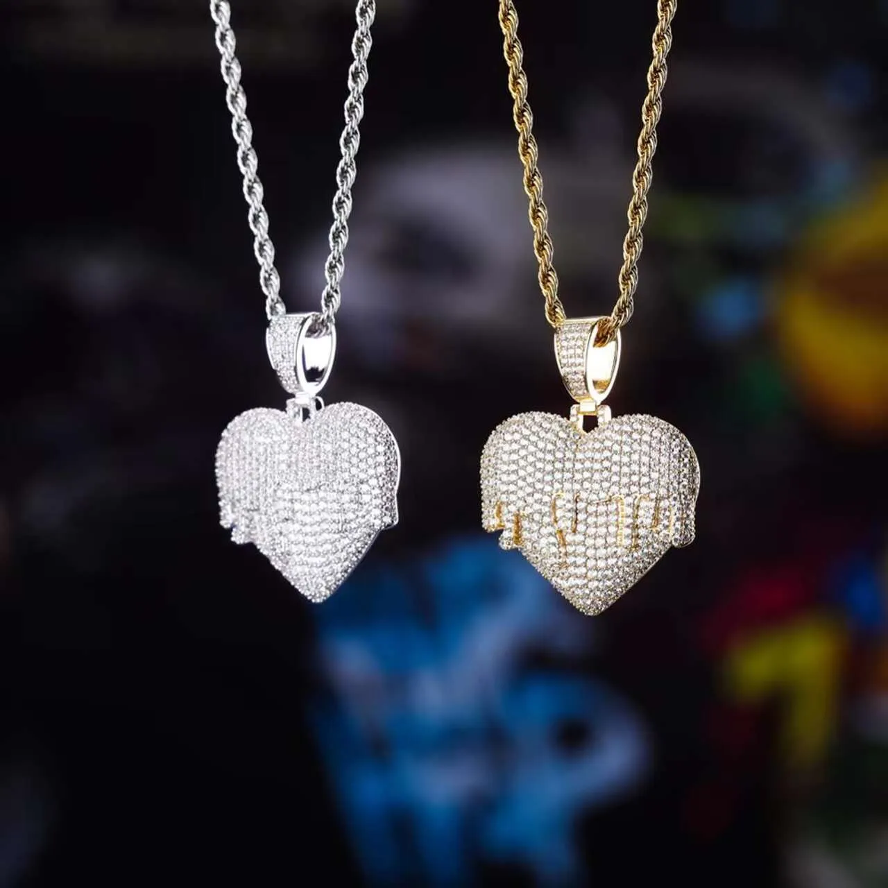 Luxury 18k Gold .925 Sterling Silver Love Overflow Ice Heart Bling ...