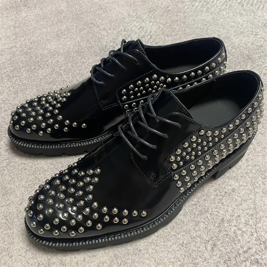 Men's Handmade Patent Leather Ankle Derby Dress Shoes with Rivets ...