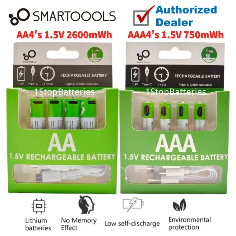 USB Type C Rechargeable Li Ion Battery AA / AAA 1.5V Fast Charging, USB ...