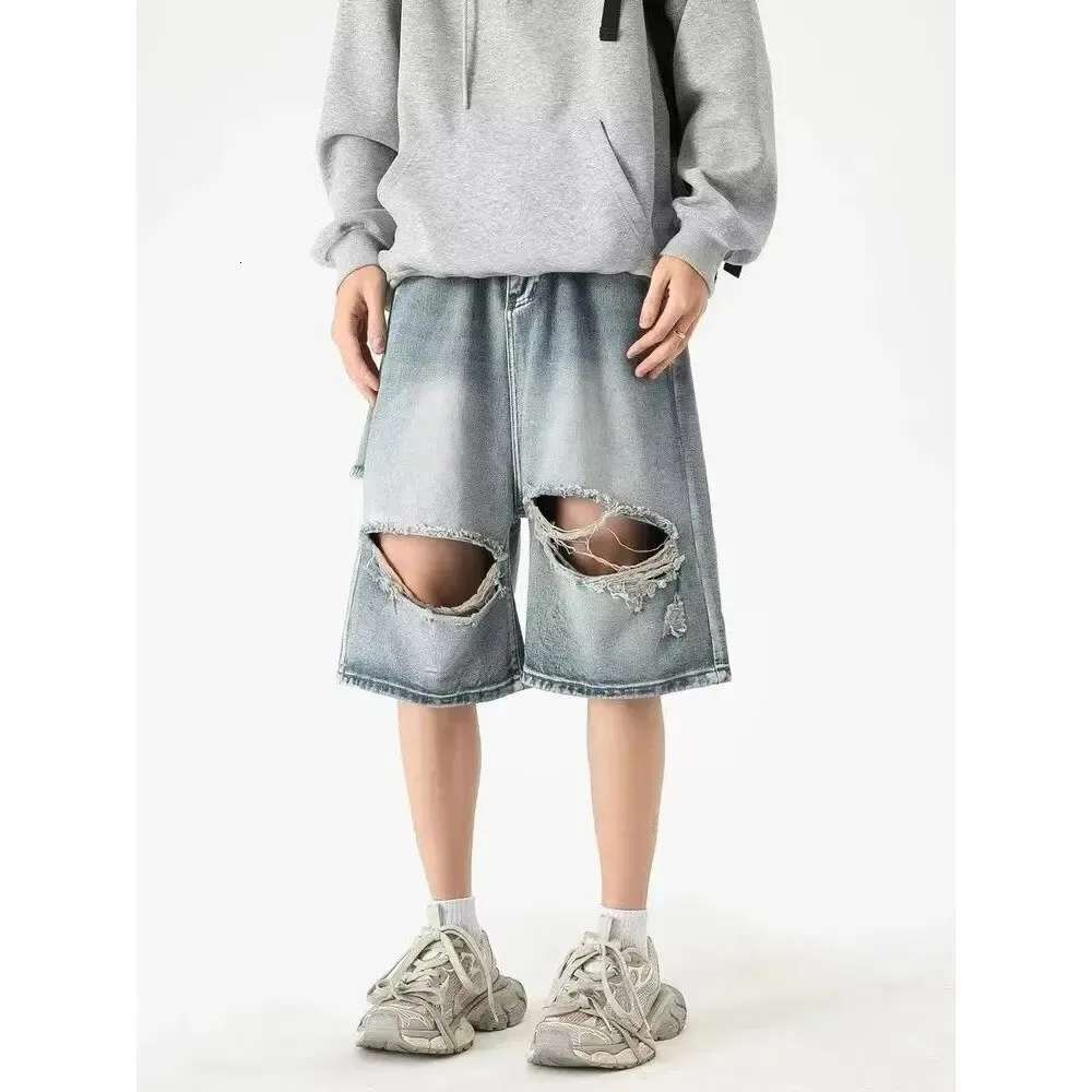 Ripped Retro Jeans: American Straight Wide-Leg Pants and Five-Point ...