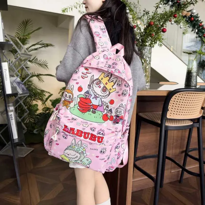 LABUBU Cute Cartoon Tiktok Backpack For Girls Large Capacity School Bag ...