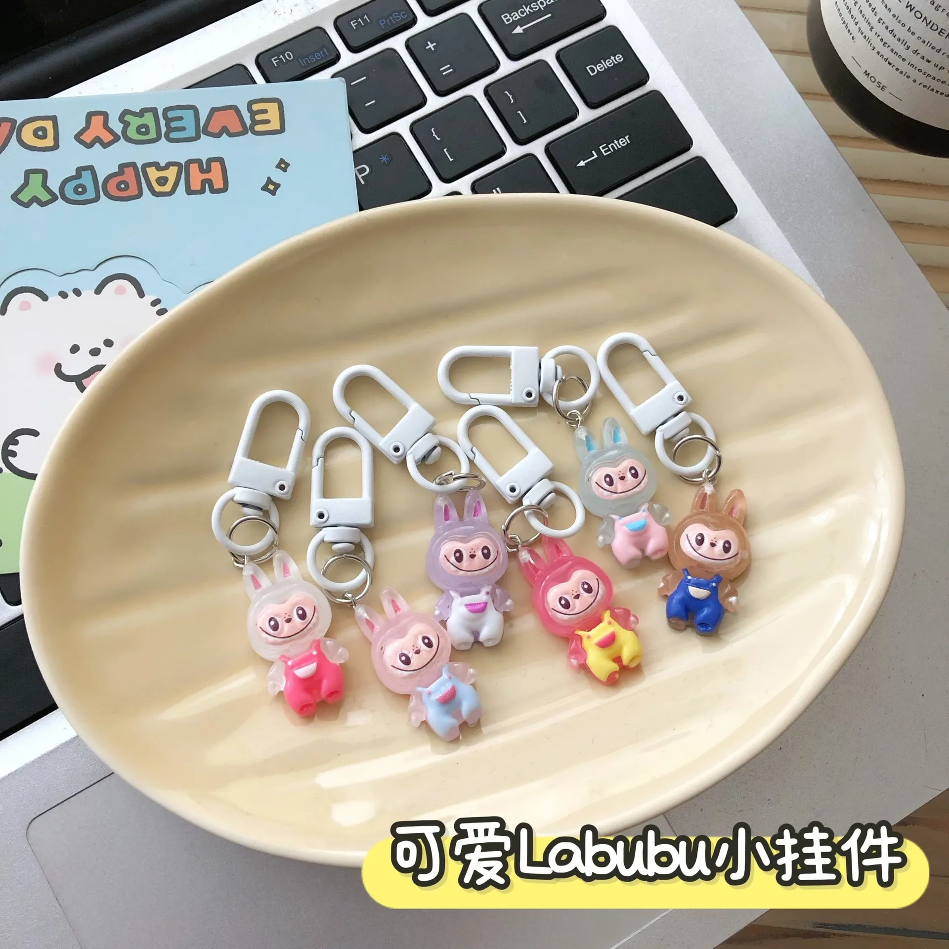 Original Cartoon Overalls Labubu Keychain Cute Designer Keychain Free ...