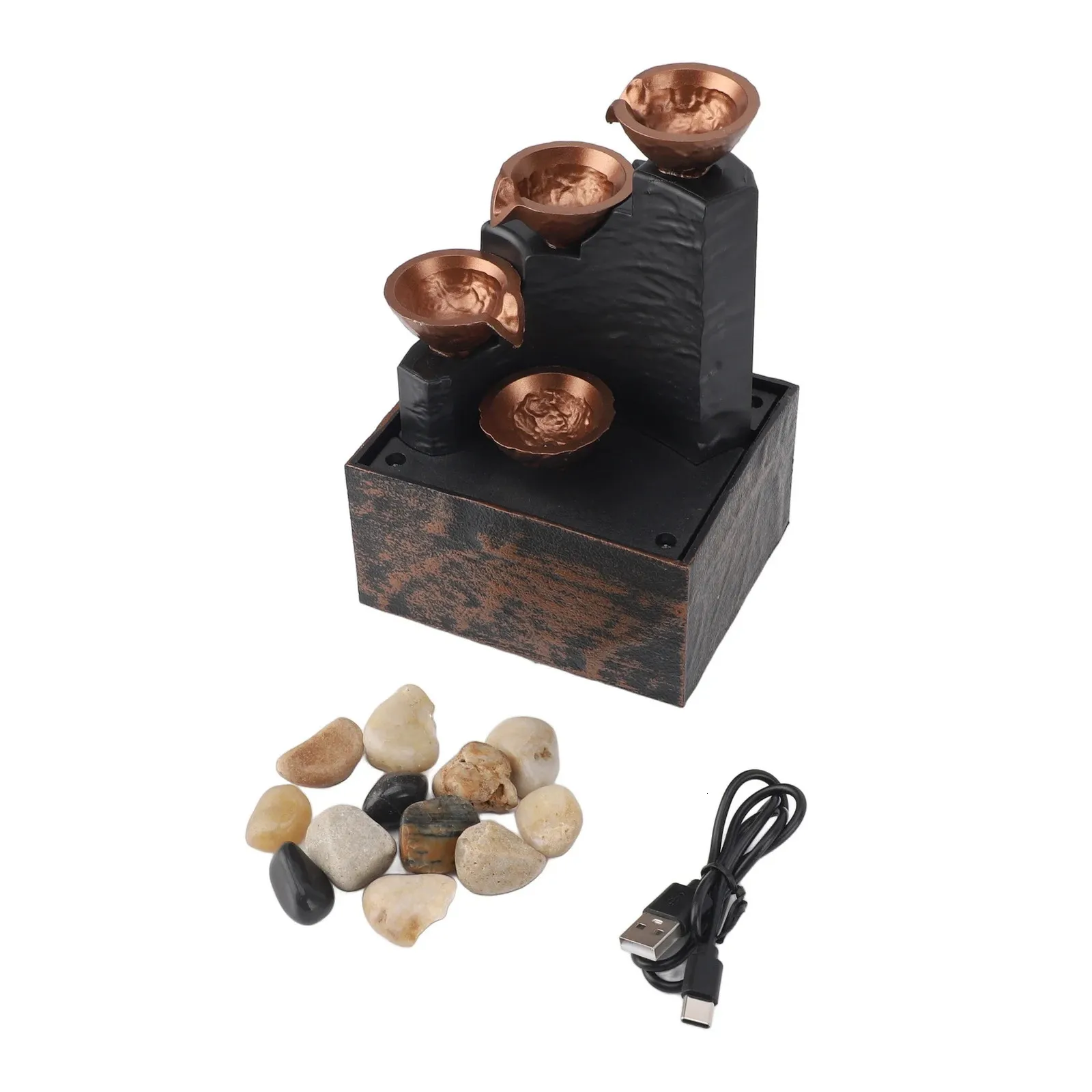 USB Water Fountain Decor Wealth Feng Shui Ornaments Crafts Indoor ...