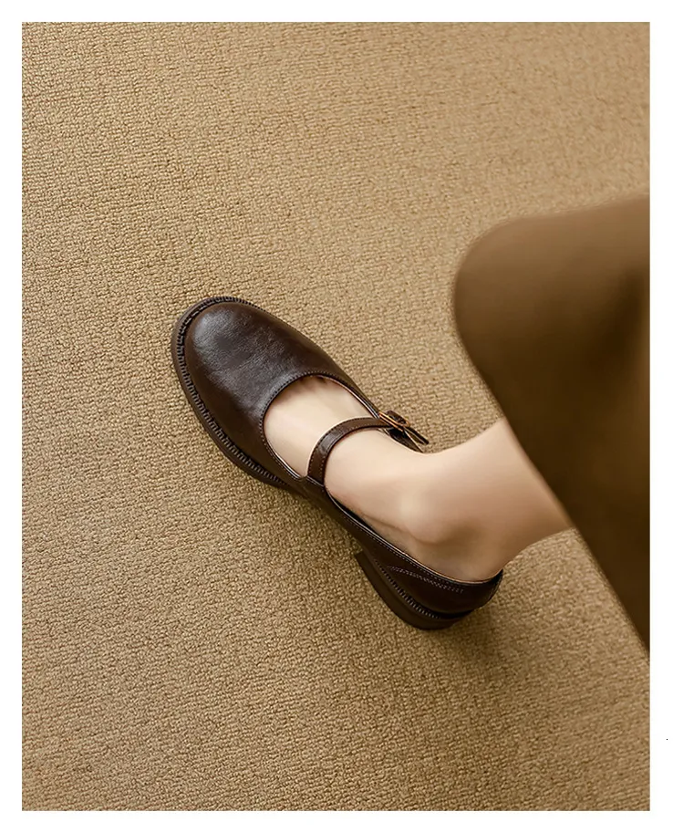 Cowhide Genuine Soft Sole Mary Jane Shoes for Women 2025 New Chunky ...