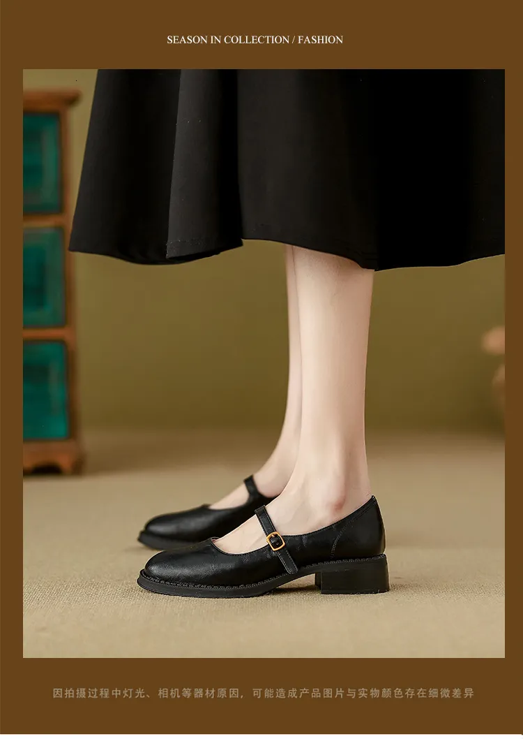 Cowhide Genuine Soft Sole Mary Jane Shoes for Women 2025 New Chunky ...