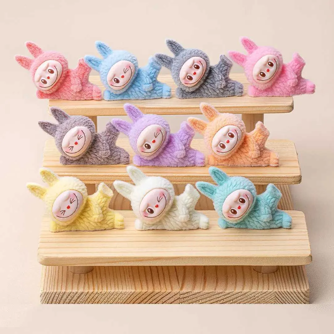 Mini Labubu Lying On The Side Doll Anime Miniature Figurines For ...