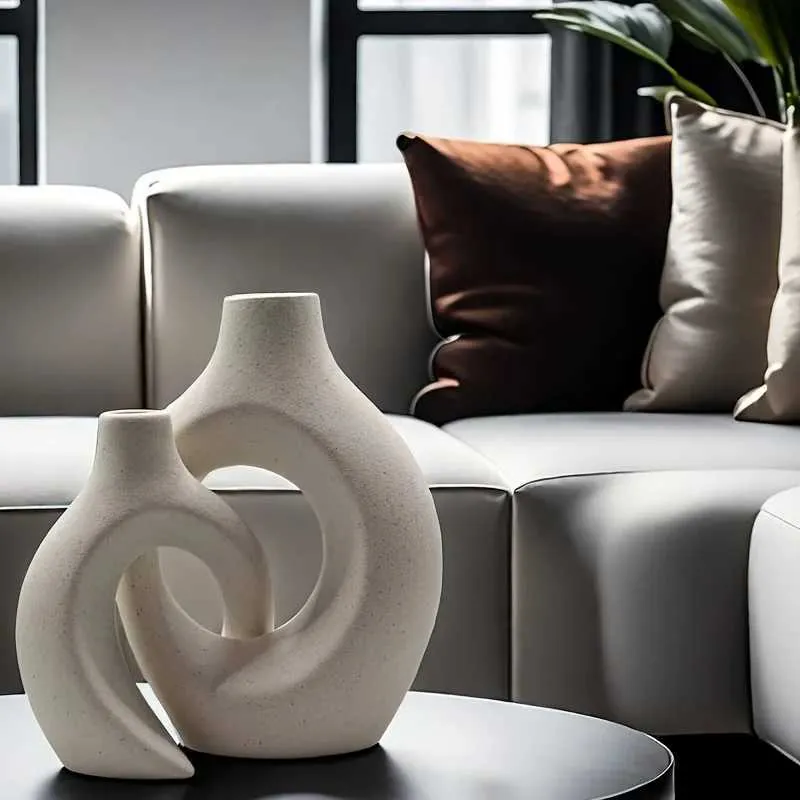 Nordic Style Ceramic Vase, White Decorative Flower Vase For Home Decor ...