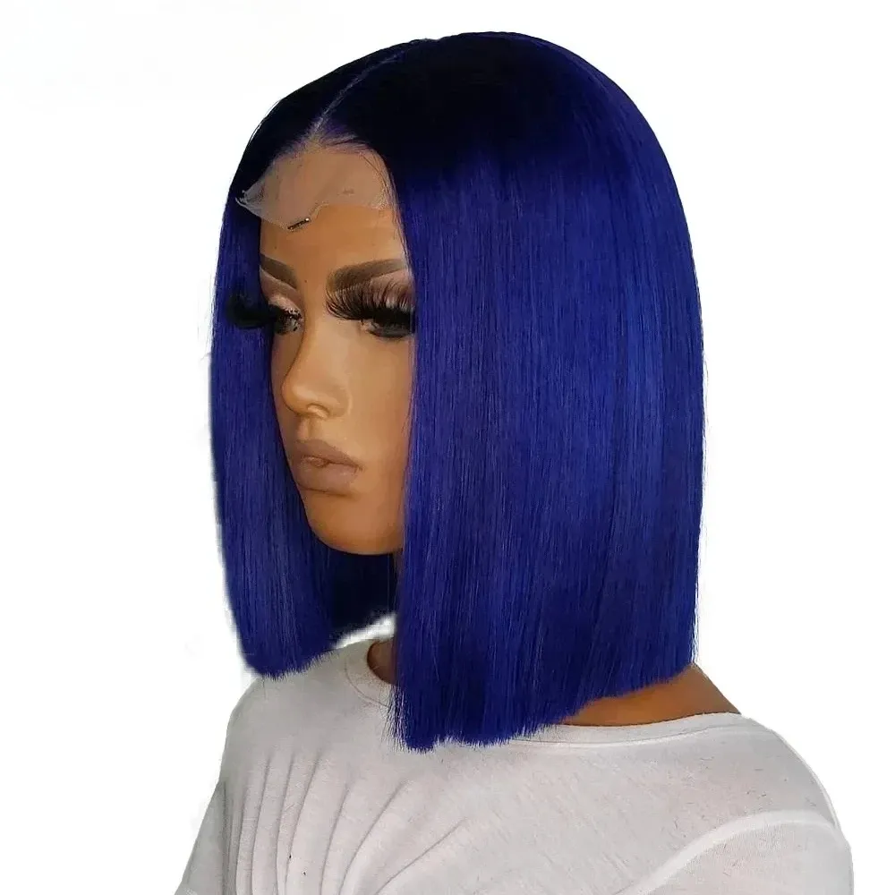 Blue Bob 13x4 Lace Front Wig Human Hair Short Navy... From ...