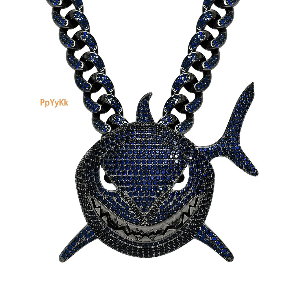 Iced Out Shark Pendant: Deep Blue Moissanite Hip Hop Fashion Accessory ...
