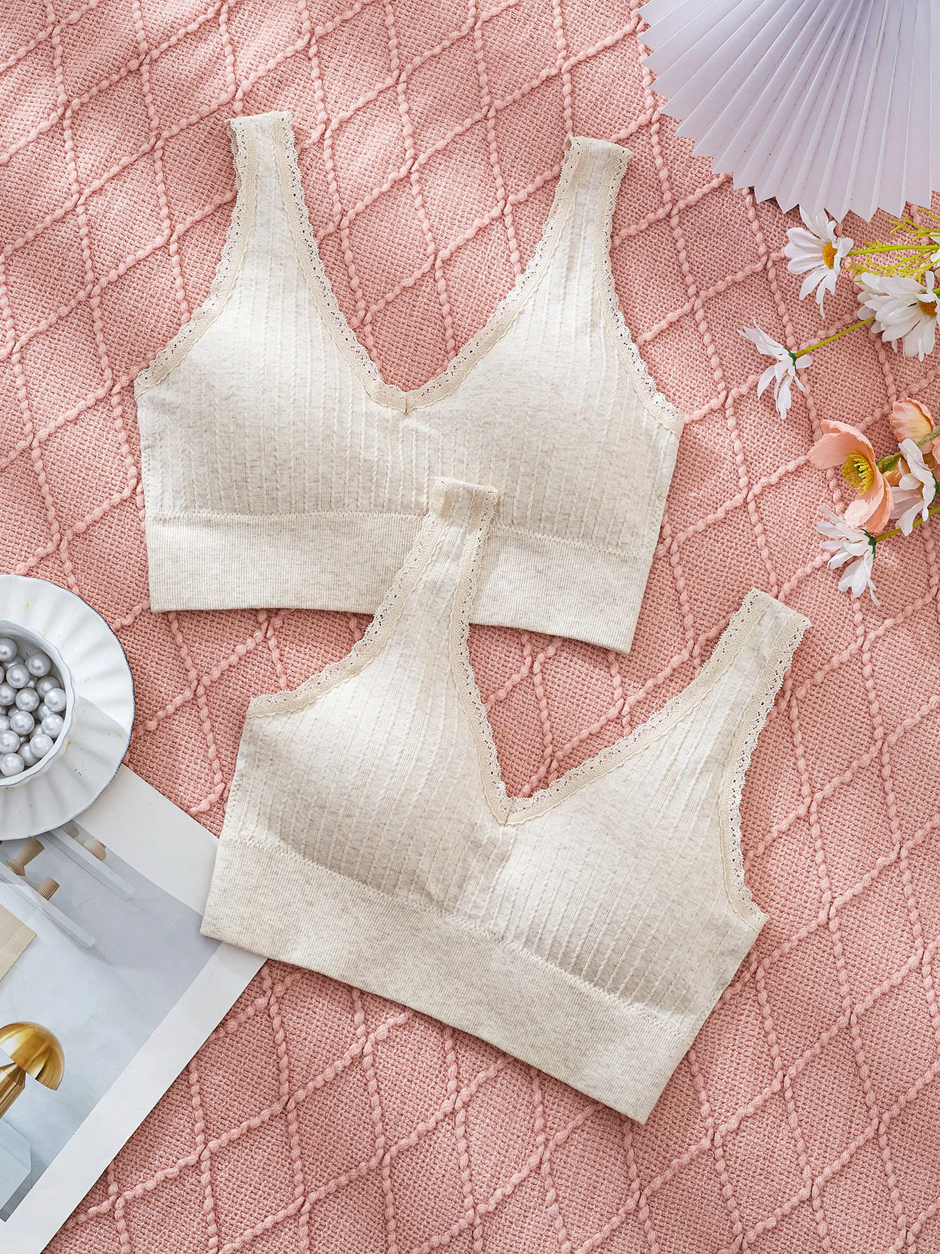 Brand Womens Seamless V Neck Lace Trim Bralettes Wireless Soft Lingerie ...
