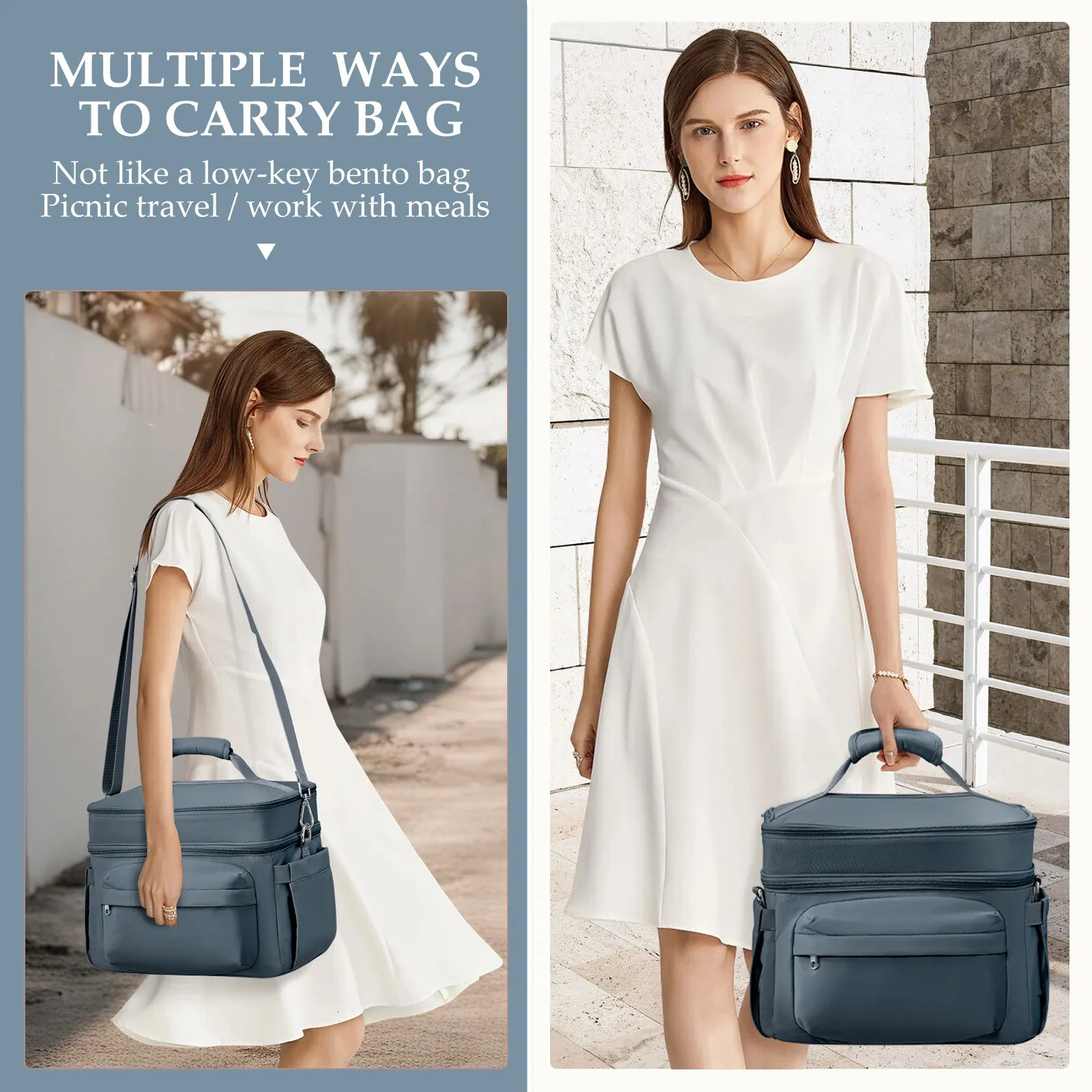 Large Capacity Handheld Insulated Lunch Bag with Shoulder Strap for ...