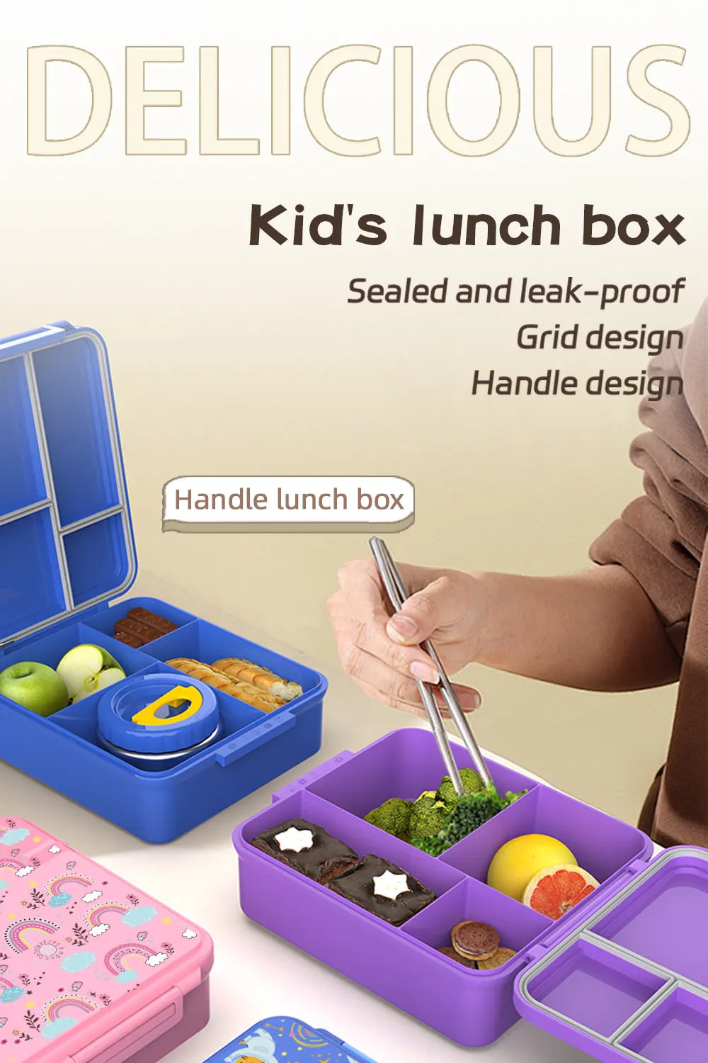 AOHEA New Kid BPA Free 5-Compartment Microwaveable Bento Lunchbox for ...